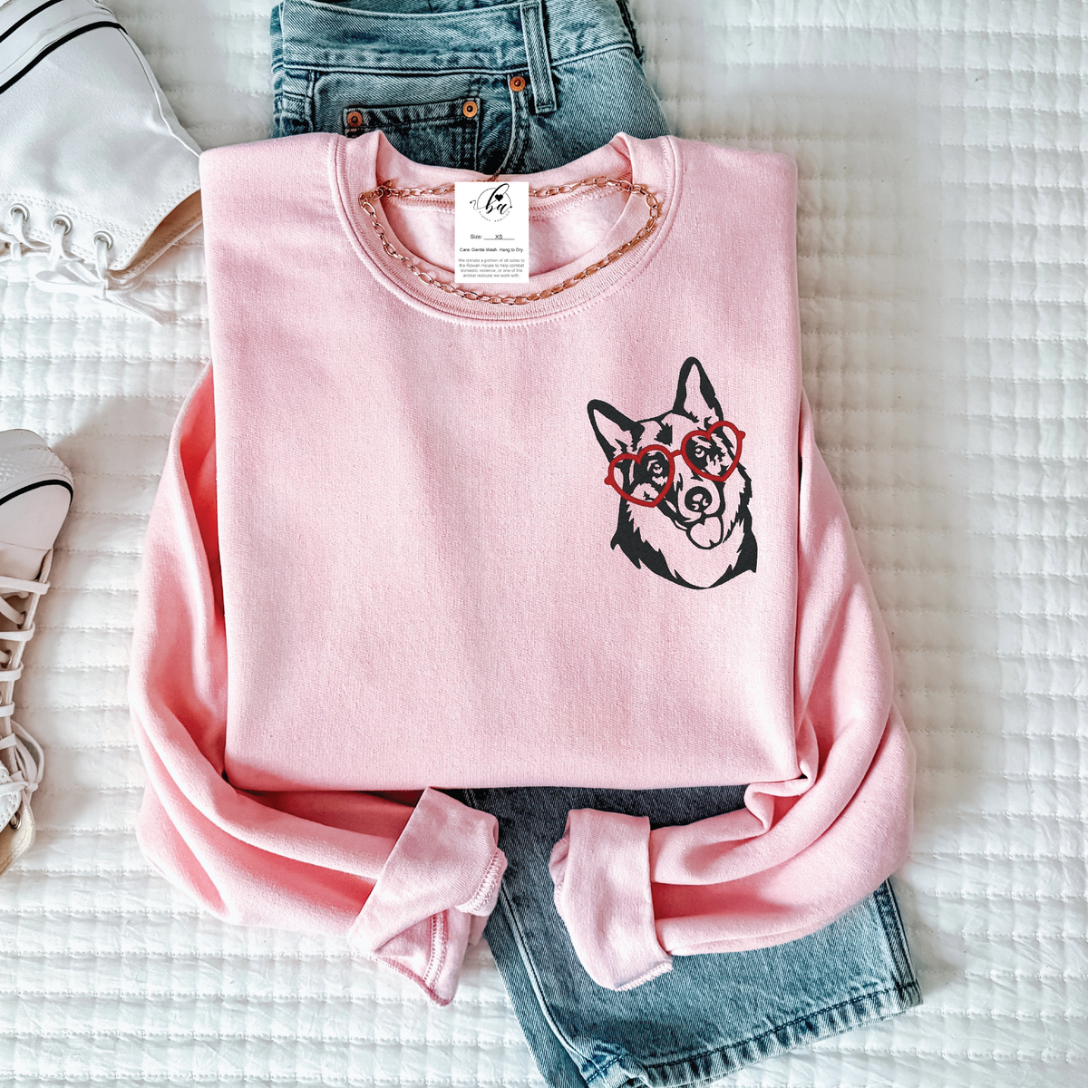 German Shepherd with Heart Glasses Embroidered CLASSIC Crew Neck Sweat ...